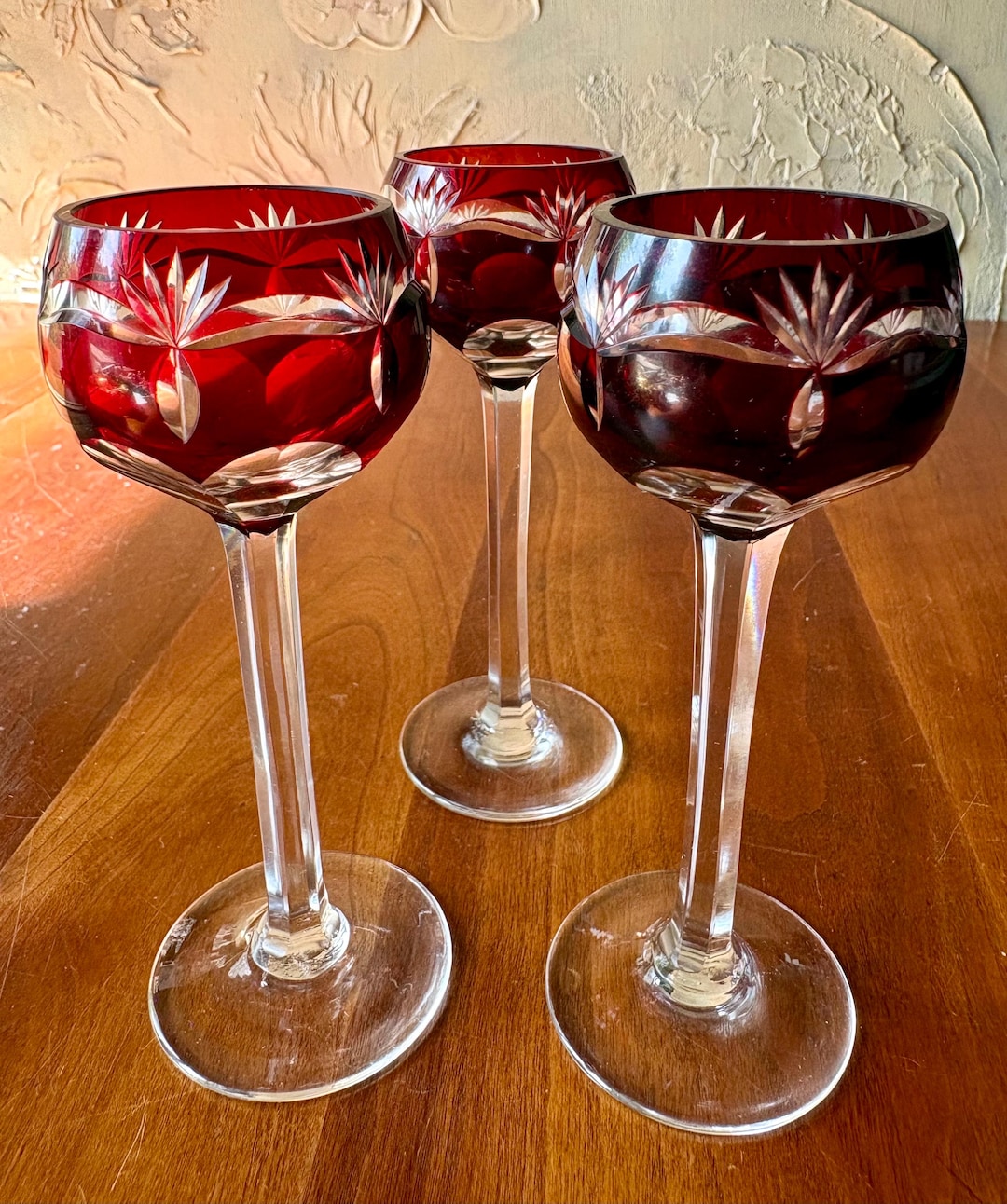 Ruby Red Cut Crystal Cordial Glasses - Nachtmann Bohemia - Set of 3 - Etsy