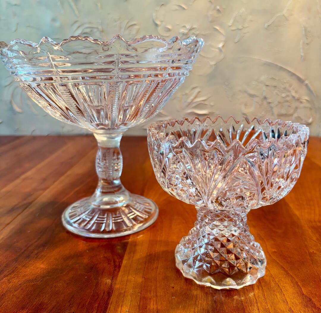 Vintage Cut Glass EAPG Compote Dishes - Pair of Two - Etsy