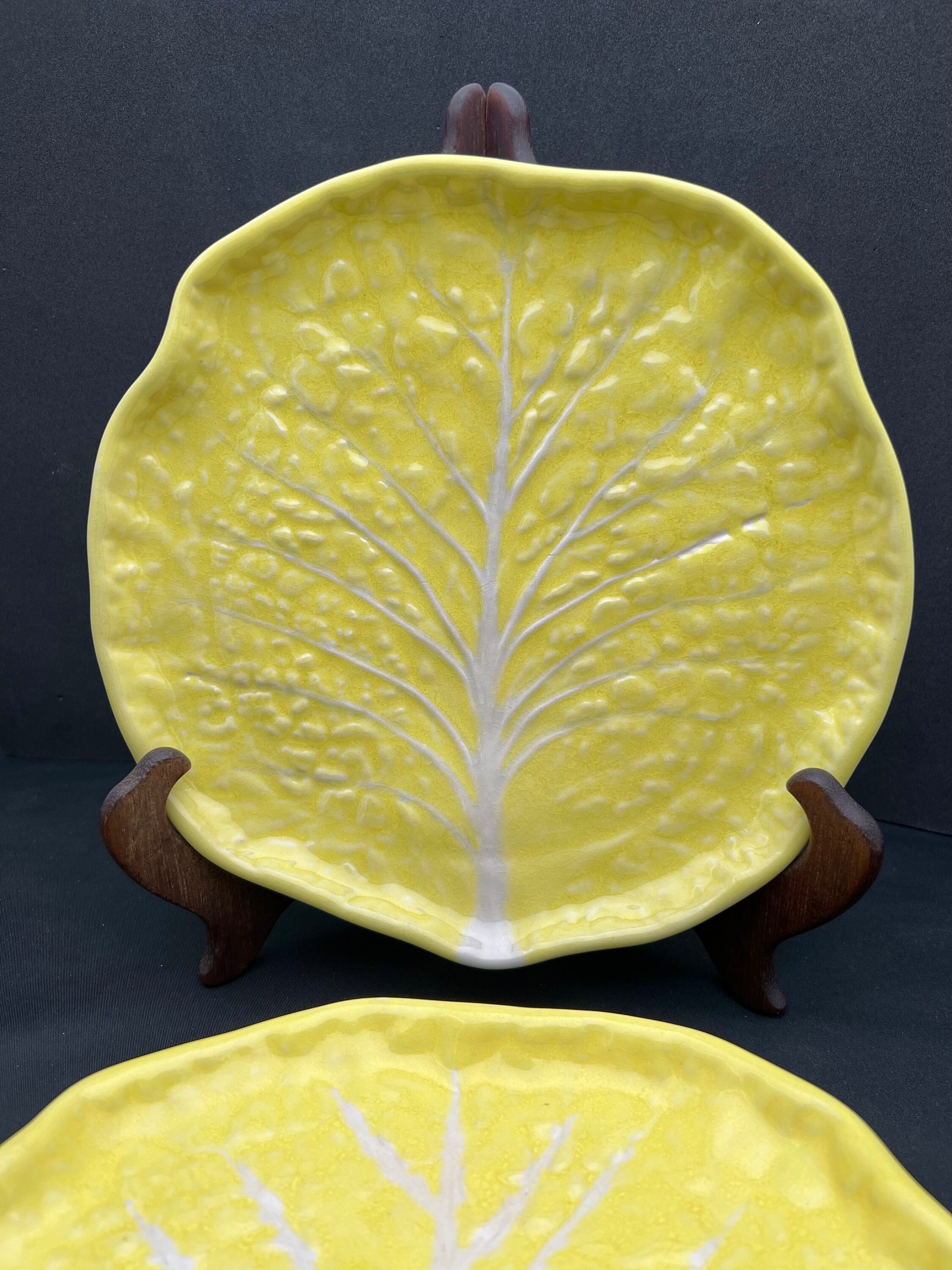 Vintage Canary Yellow Cabbage Leaf Pattern Plates by Selca of Portugal ...