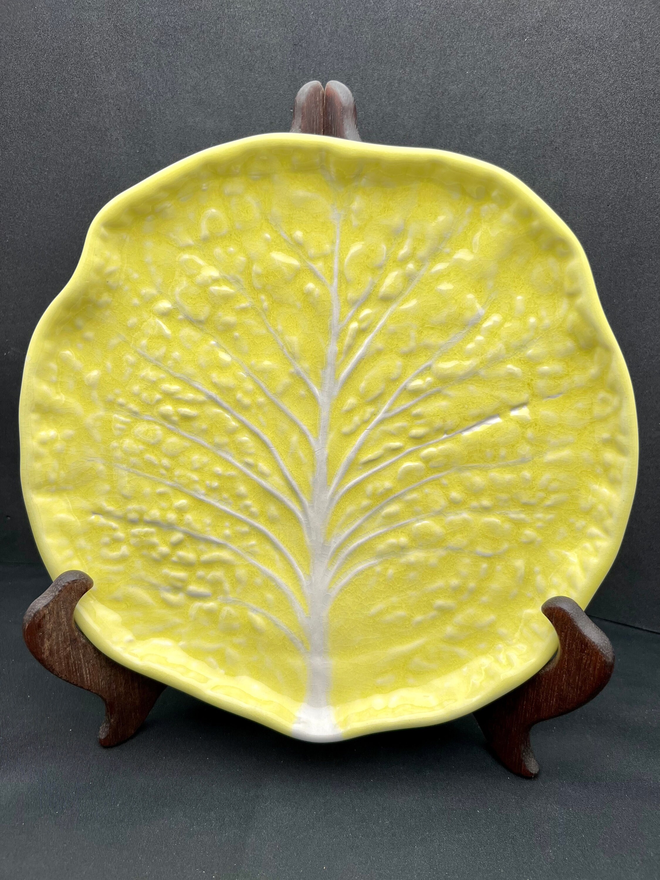 Vintage Canary Yellow Cabbage Leaf Pattern Plates by Selca of Portugal ...