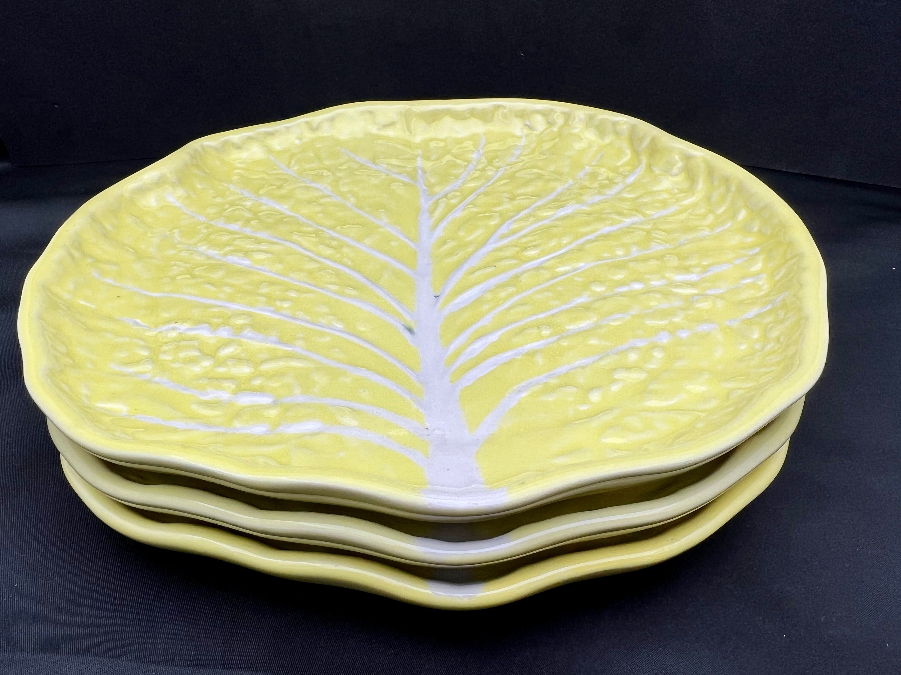 Vintage Canary Yellow Cabbage Leaf Pattern Plates by Selca of Portugal ...