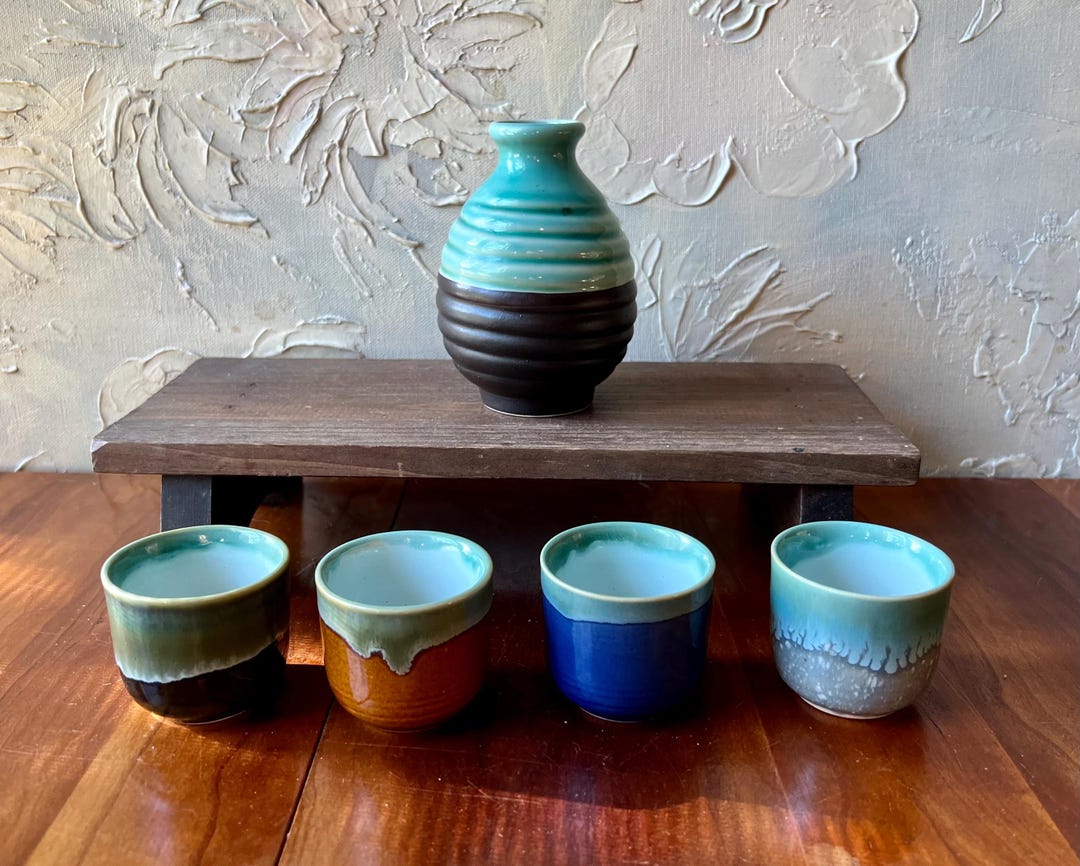 Sake Set - Carafe With 4 Cups - Jade Green, Brown, and Assorted Colors ...