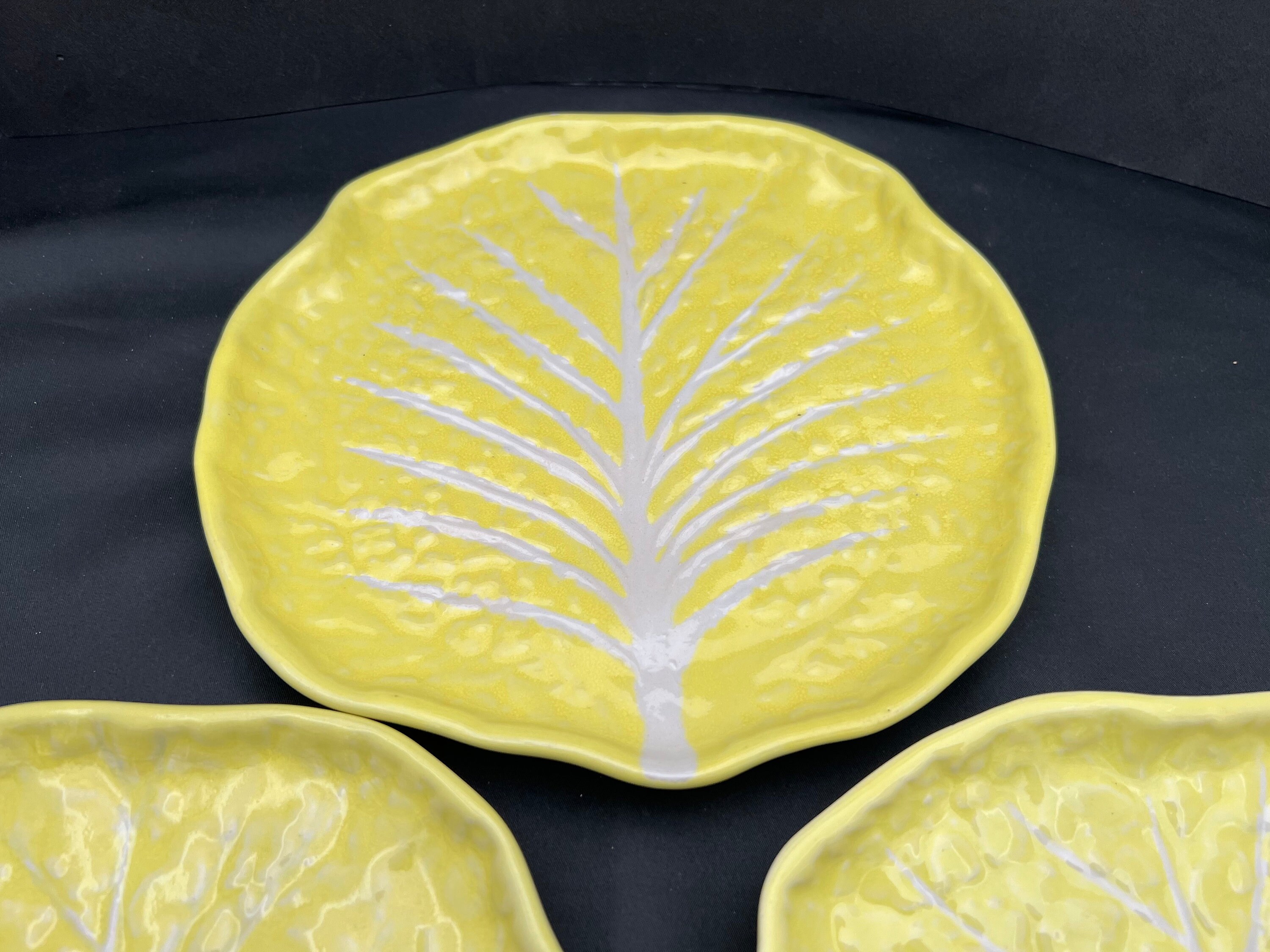 Vintage Canary Yellow Cabbage Leaf Pattern Plates by Selca of Portugal ...