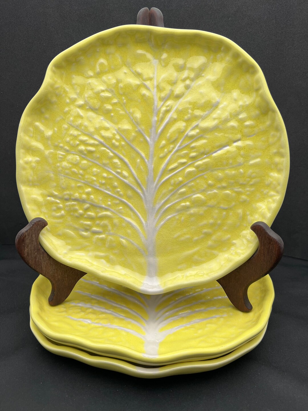 Vintage Canary Yellow Cabbage Leaf Pattern Plates by Selca of Portugal ...