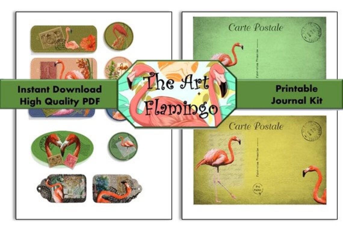 Flamingo Junk Journal Digital Download Set for Journaling and | Etsy