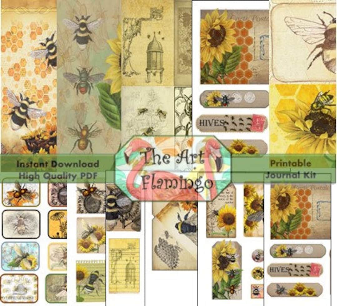 Sunflower and Bees Digital Download Set for Journaling and Other ...