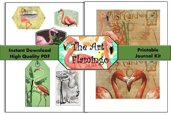 Flamingo Junk Journal Digital Download Set for Journaling and Other ...