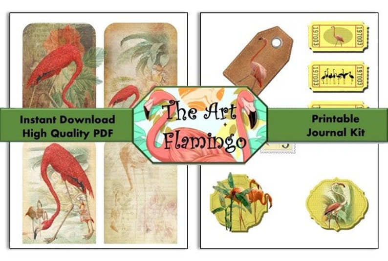 Flamingo Junk Journal Digital Download Set for Journaling and - Etsy
