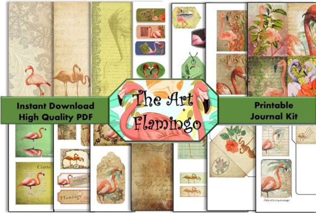 Flamingo Junk Journal Digital Download Set for Journaling and Other ...