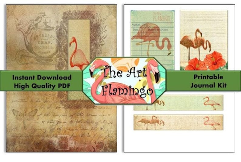 Flamingo Junk Journal Digital Download Set for Journaling and Other ...