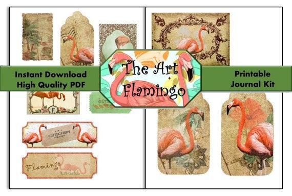 Flamingo Junk Journal Digital Download Set for Journaling and Other ...