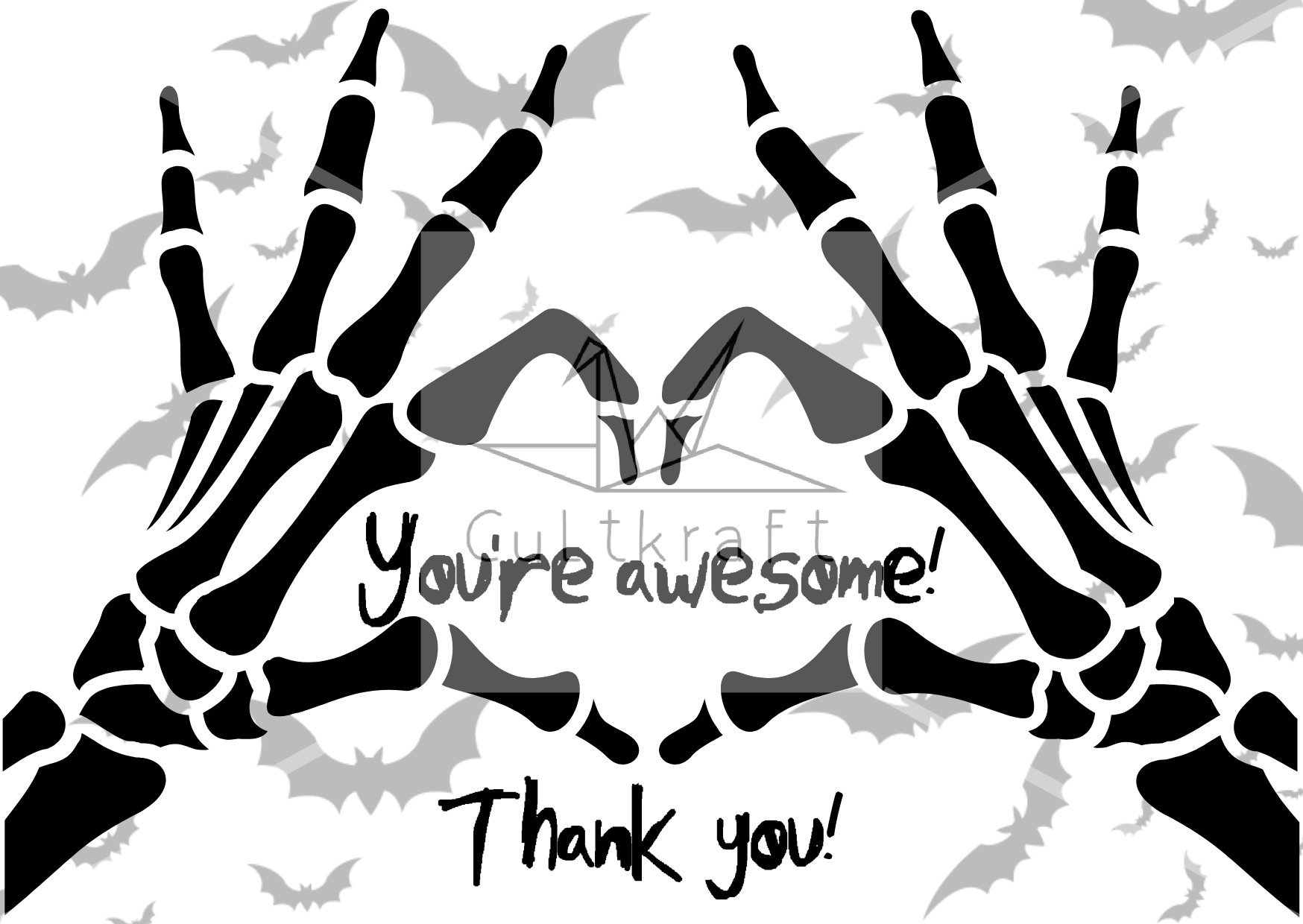 Skeleton Halloween Thank You Heart Thanks Note Card Skelebob - Etsy