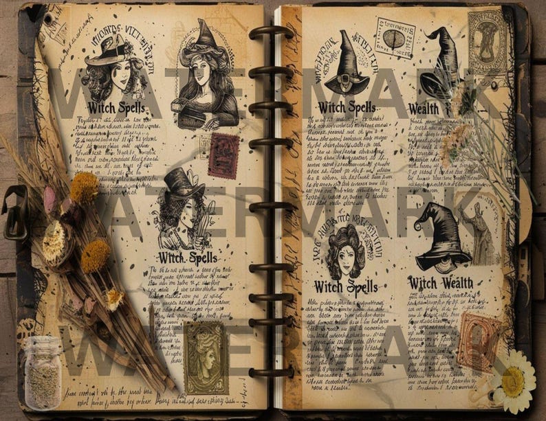Unique Witch, Spells, Junk Journal 6 Pages Total -tags, Pockets ...