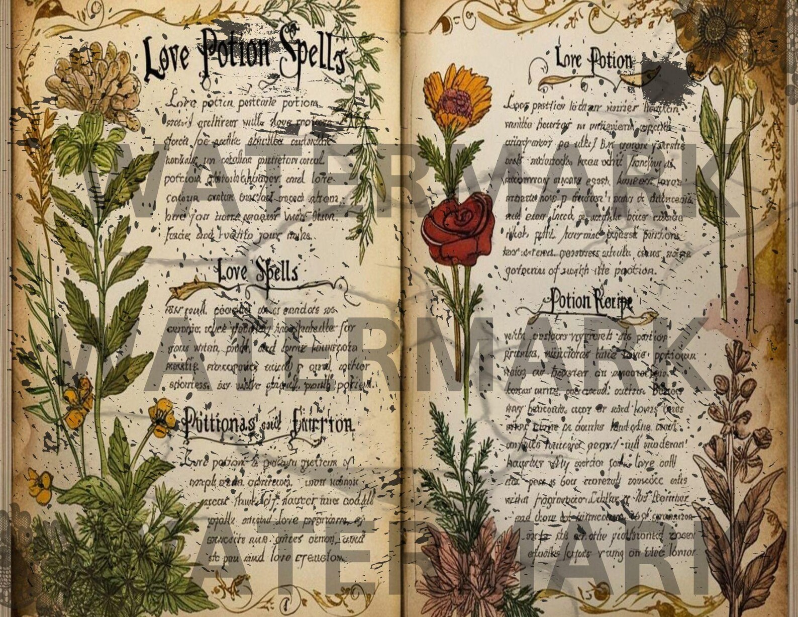 Witch, Spells, Herbs, Junk Journal Pages Total 6 Pages for a Total of ...