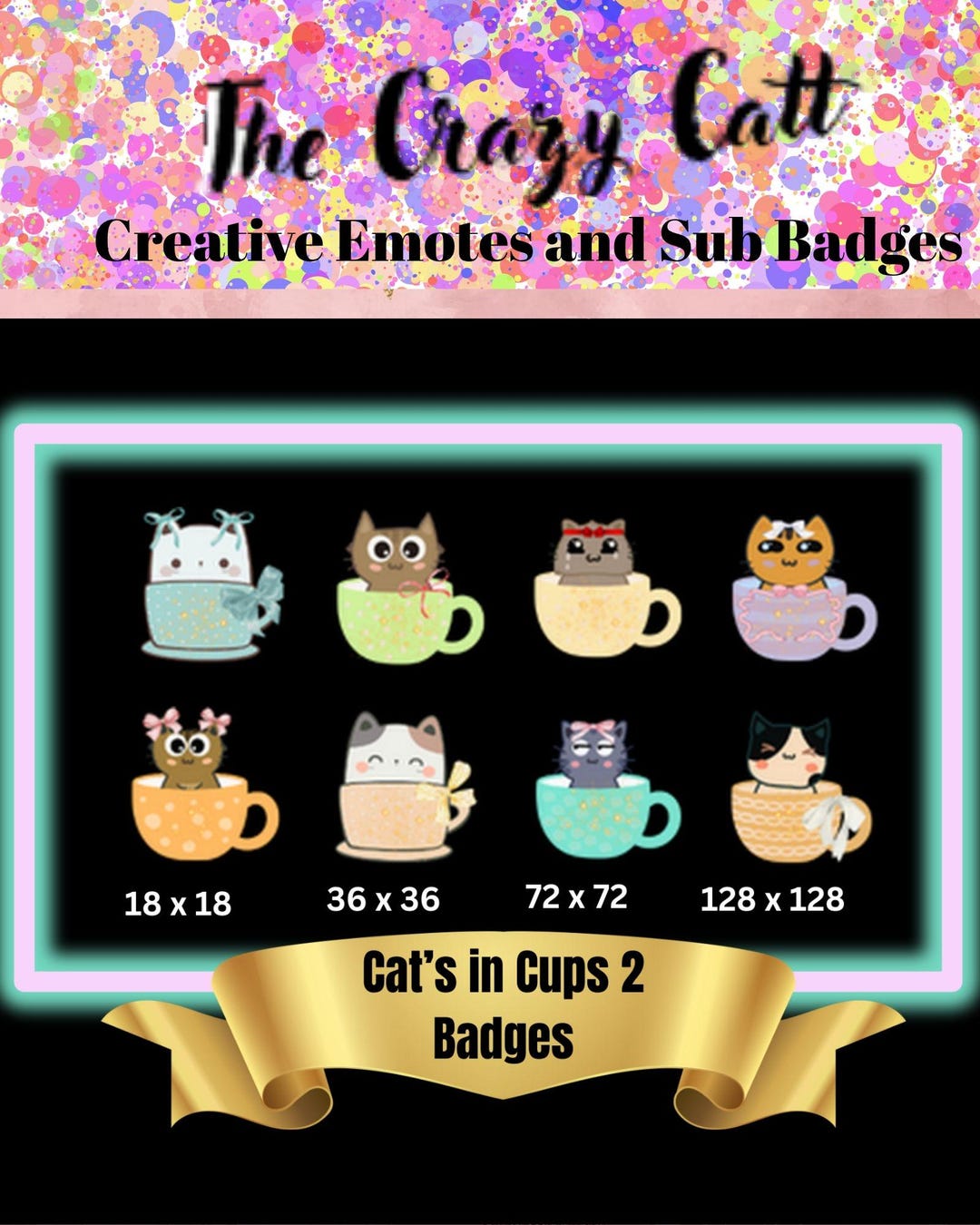 Cats in Cup Sub Badges Pk2 8 Badges / Youtube Badge| Character SUB ...