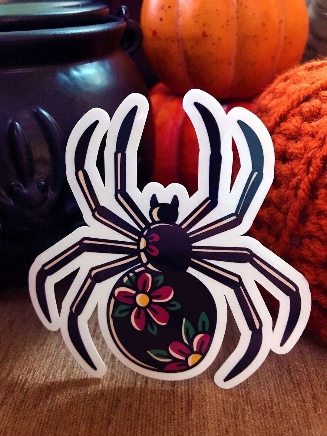 Floral Black Widow Spider Vinyl Sticker - Tattoo Style - Etsy