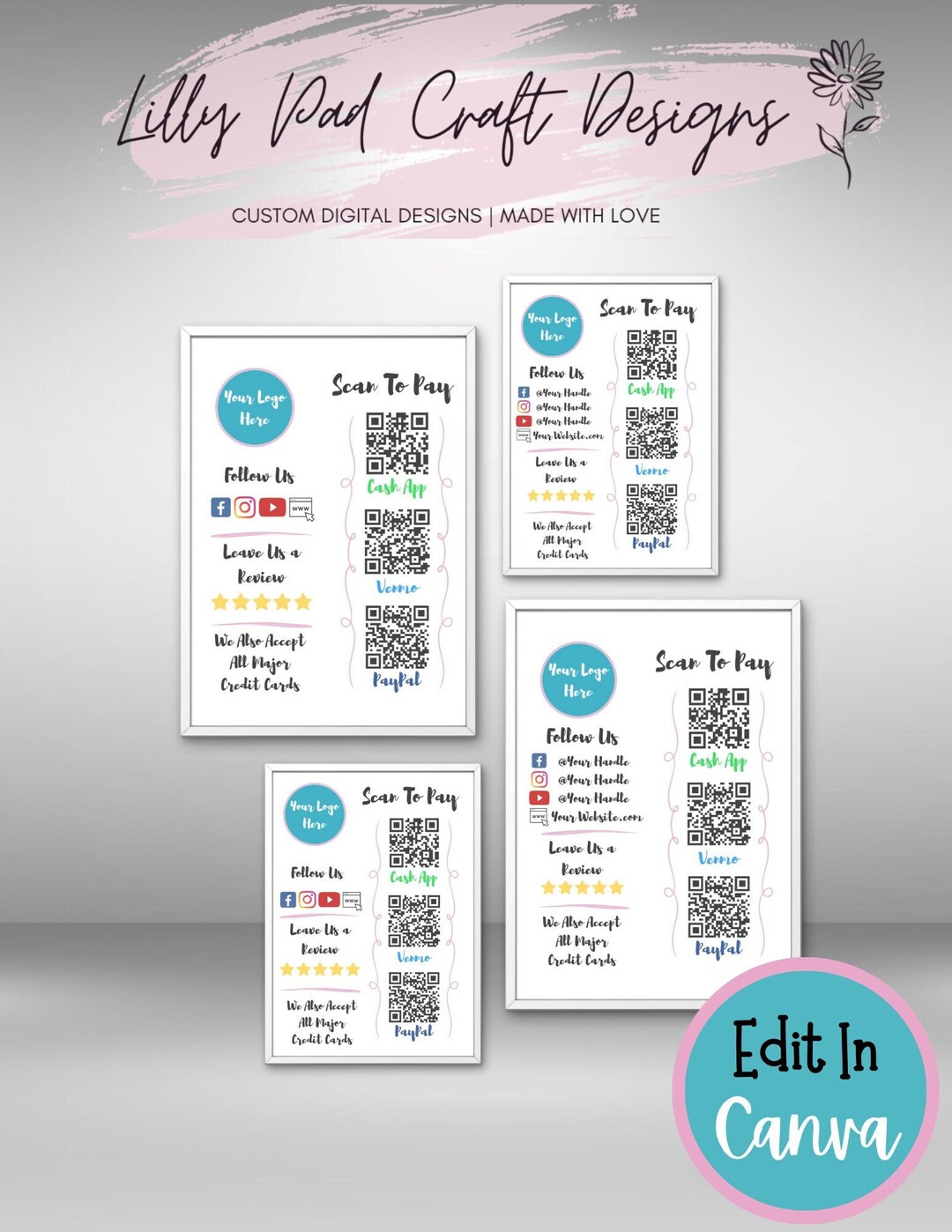 Scan to Pay Template, QR Code Sign, Cashapp Sign, Craft Fair Supplies ...