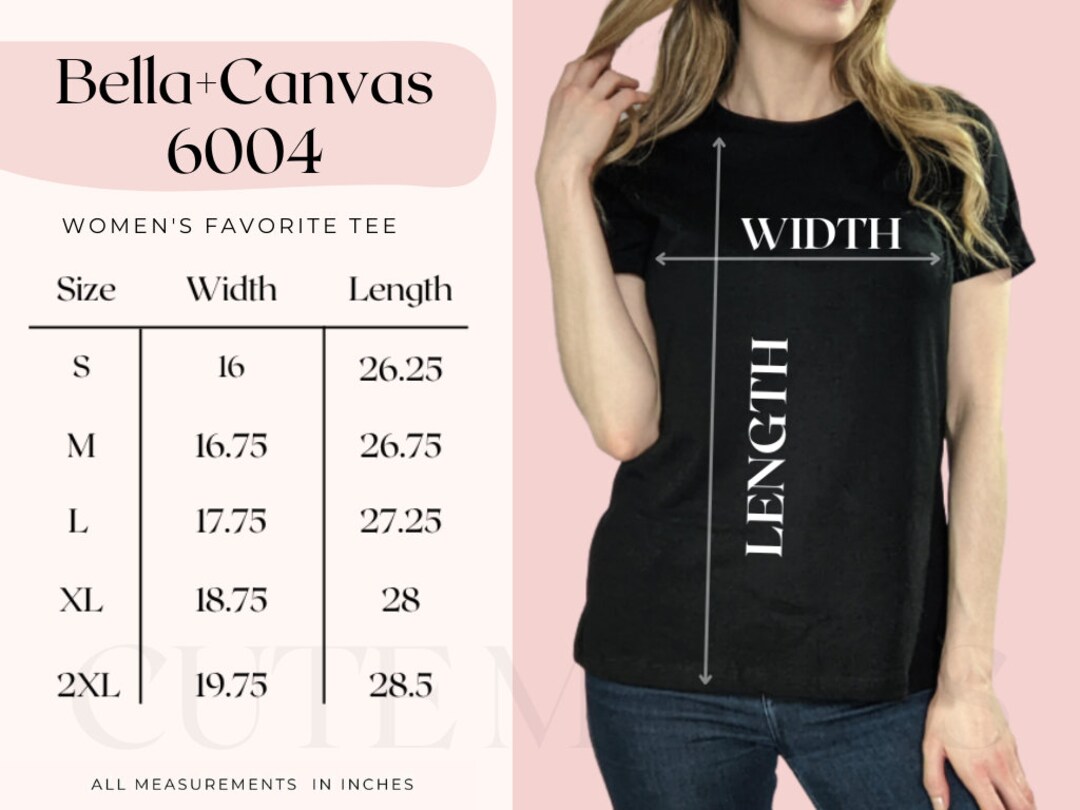 Bella Canvas 6004 Size Chart Bella Canvas 6004 Size Guide Bella Canvas ...