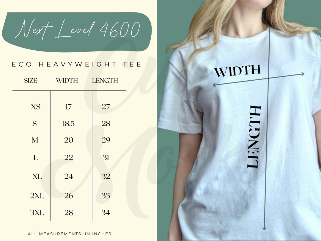 Next Level 4600 Size Chart Unisex Next Level Tshirt Size Guide Eco ...