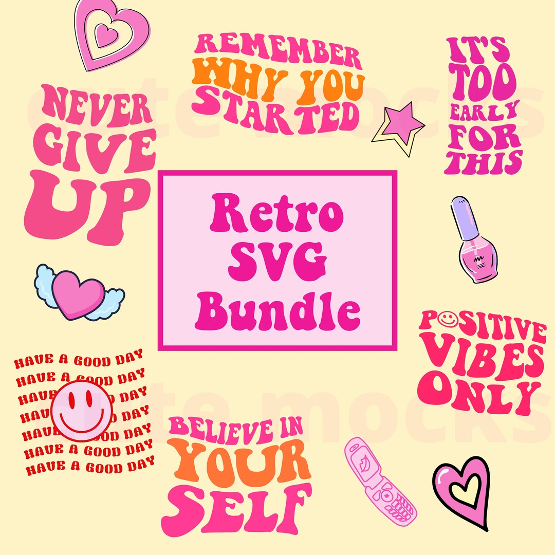 Retro Svg Bundle 6 Svgs Trendy Svg, Aesthetic Svg, Groovy Svg Bundle ...