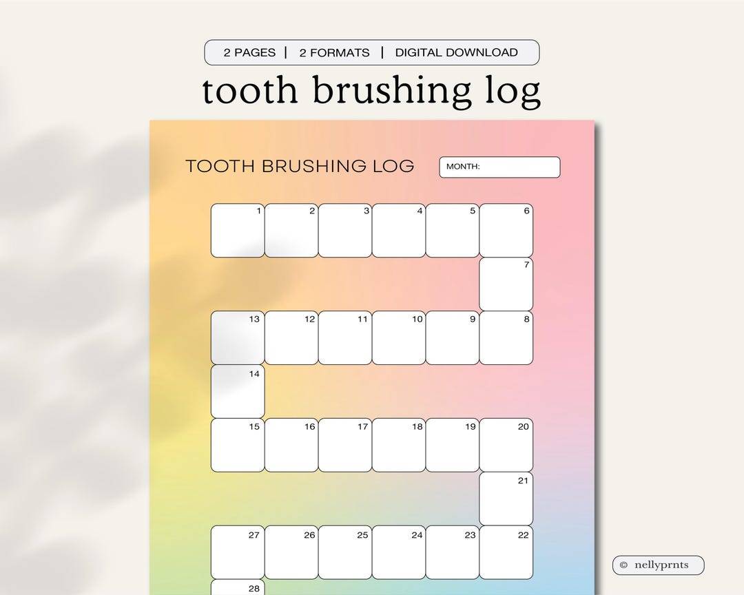 Tooth Brushing Log, Dental Hygiene Tracker, Monthly Tooth Brushing ...