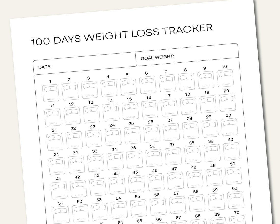 100 Day Weight Loss Tracker, Weight Loss Journal, Weight Loss Goal ...