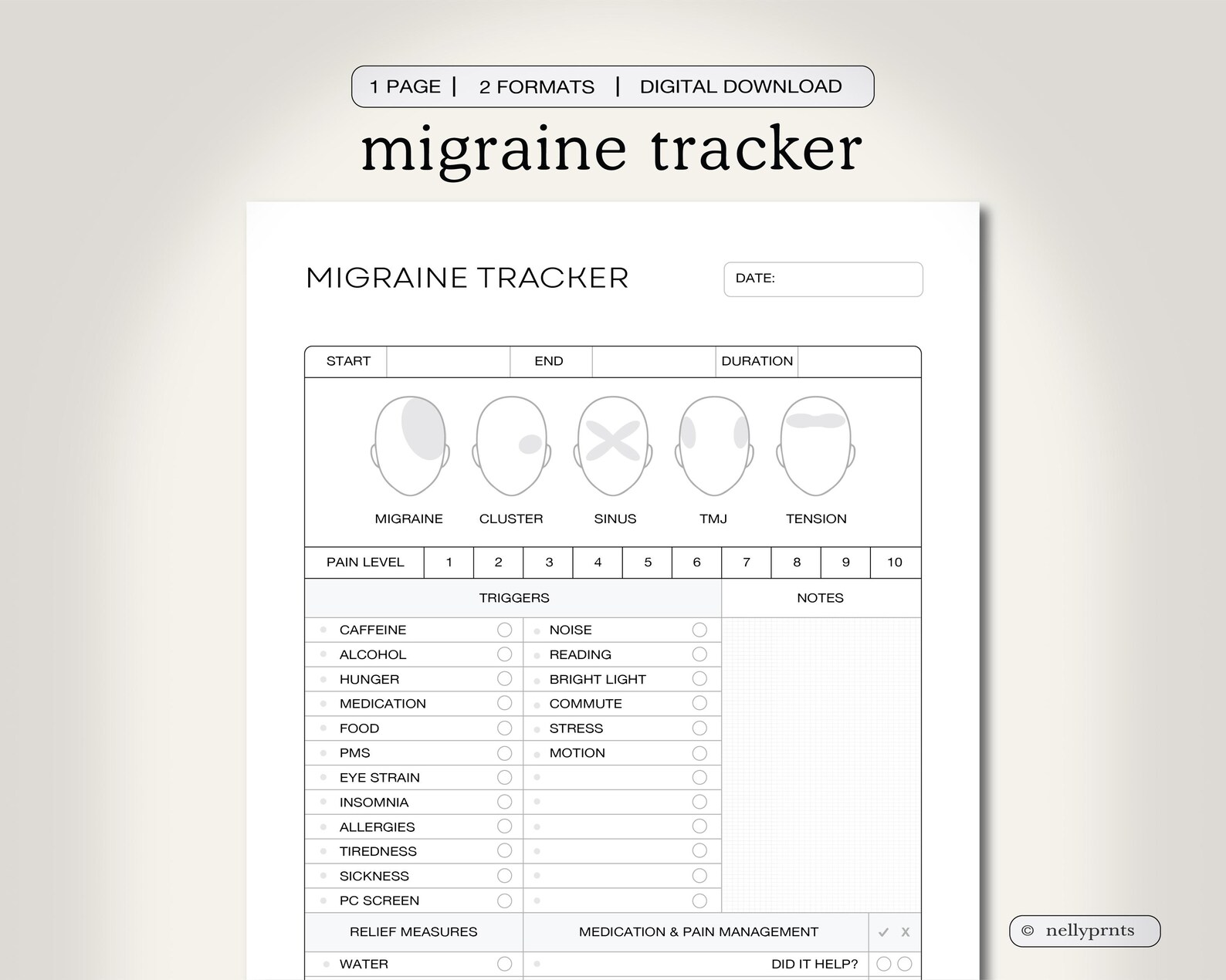 Migraine Tracker, Migraine Tracker Print, Headache Tracker Template ...