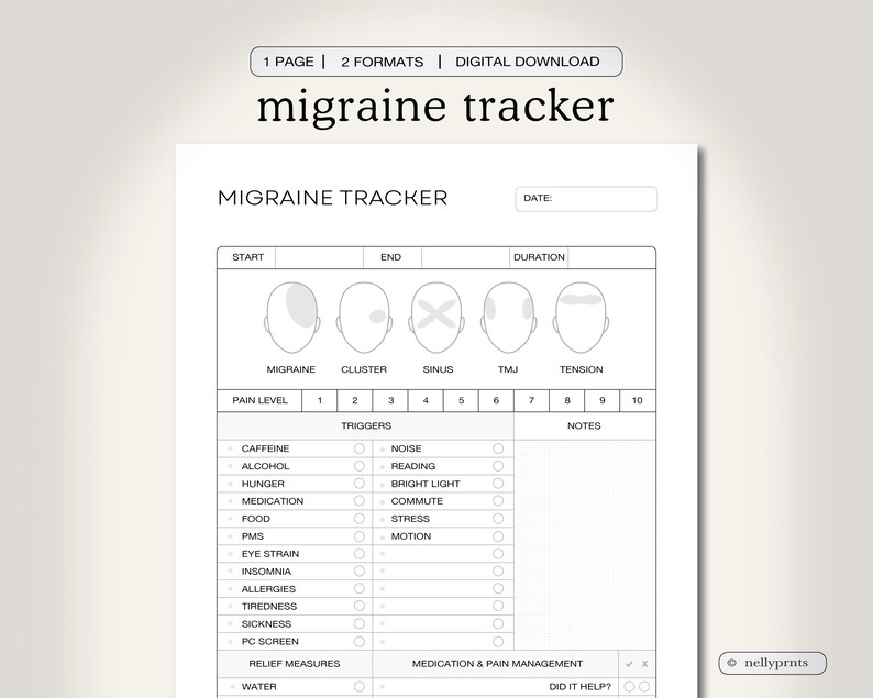 Migraine Tracker, Migraine Tracker Print, Headache Tracker Template ...