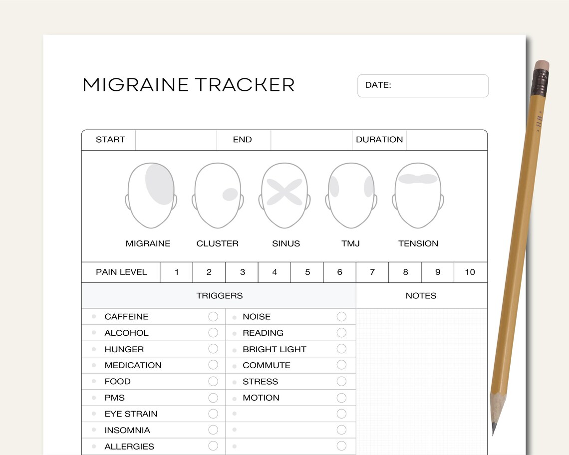 Migraine Tracker, Migraine Tracker Print, Headache Tracker Template ...