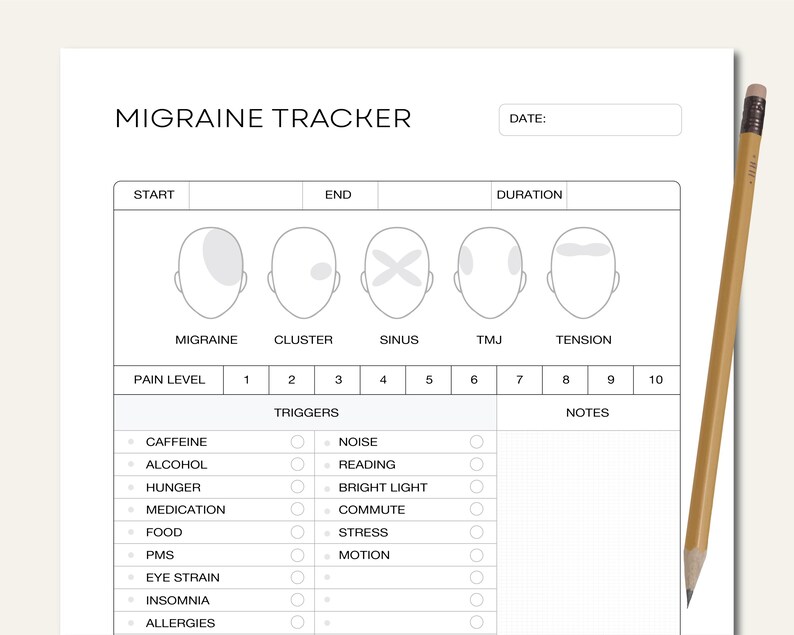 Migraine Tracker, Migraine Tracker Print, Headache Tracker Template ...