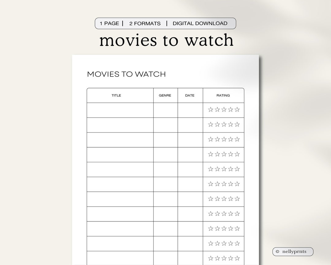 Movie Tracker Printable, Movie Log, Movie List, Movie Watchlist Planner ...
