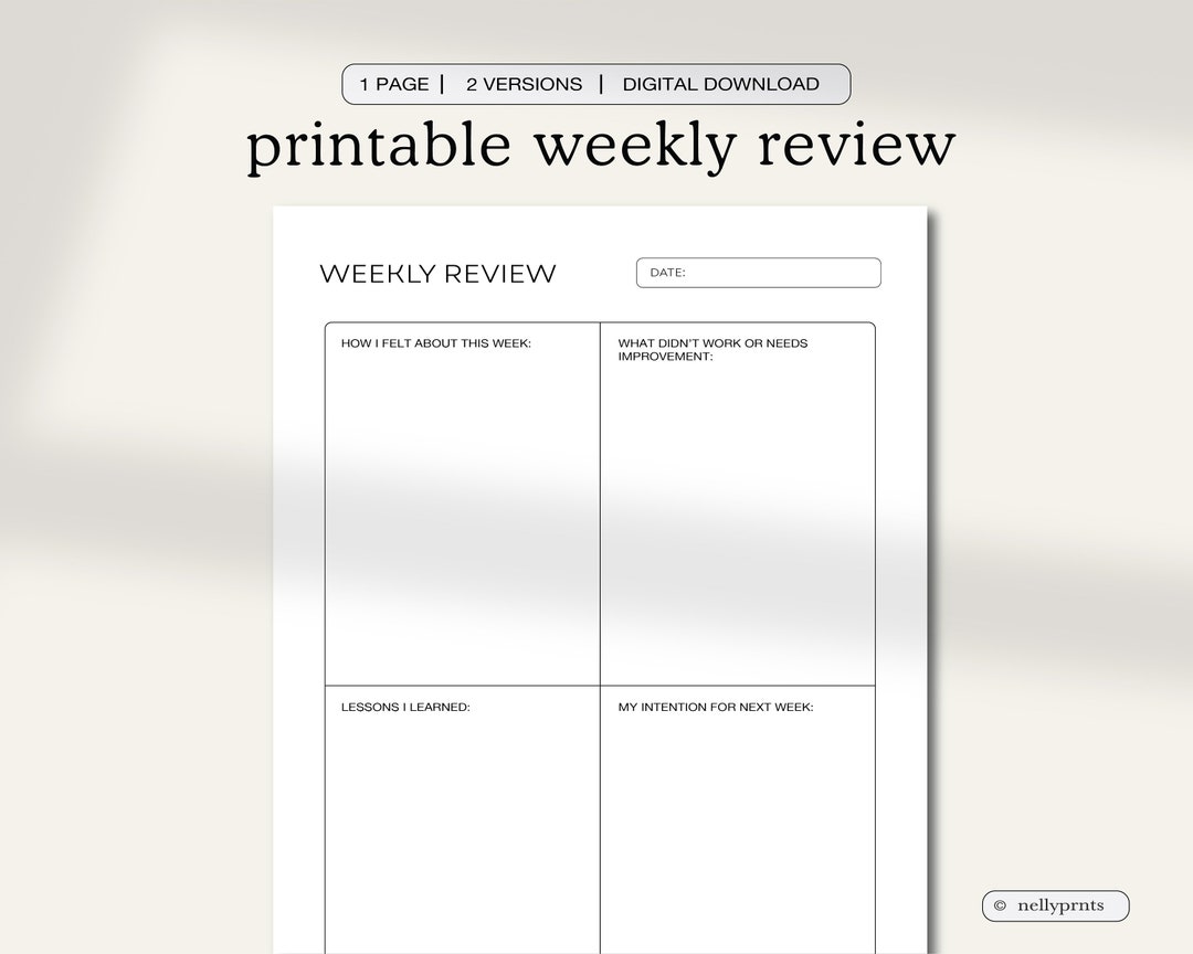 Weekly Review Printable, Printable Weekly Review, Weekly Reflection ...