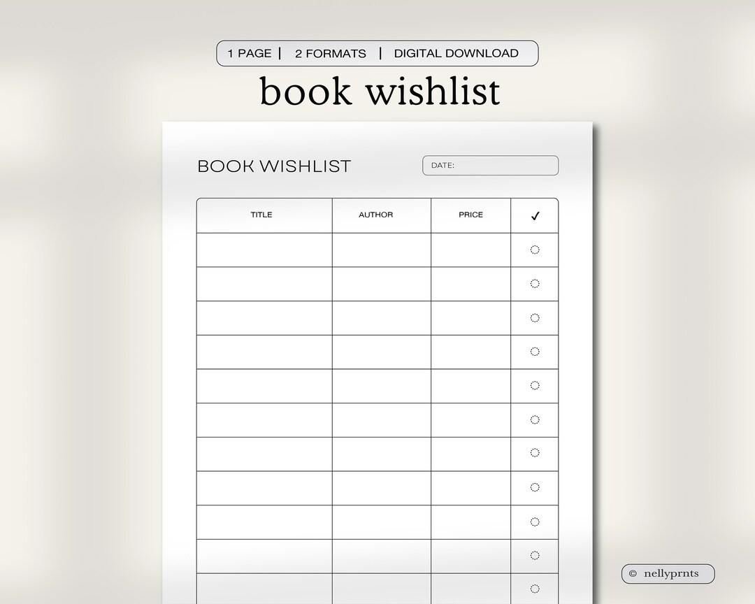 Book Wishlist Printable, Reading Wish List, Books to Buy Reminder ...