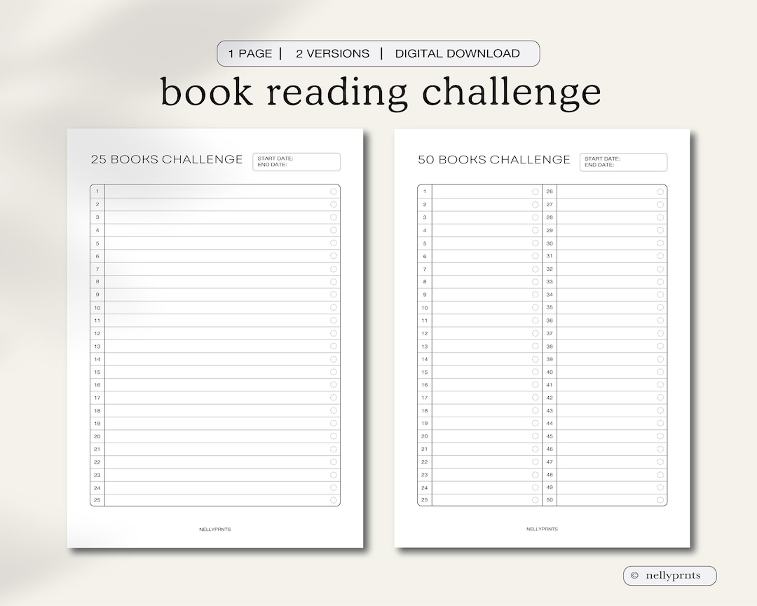 Book Reading Challenge Tracker: Printable Reading Journal (digital ...