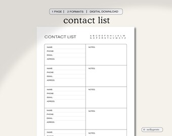 Editable Contacts List, Fillable Address Book, Contacts Organizer ...
