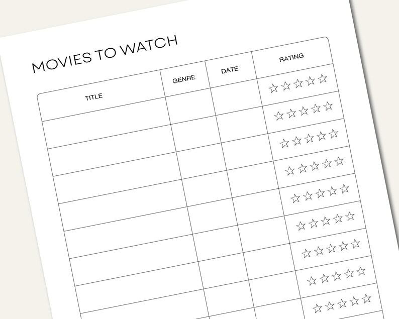 Movie Tracker Printable, Movie Log, Movie List, Movie Watchlist Planner ...