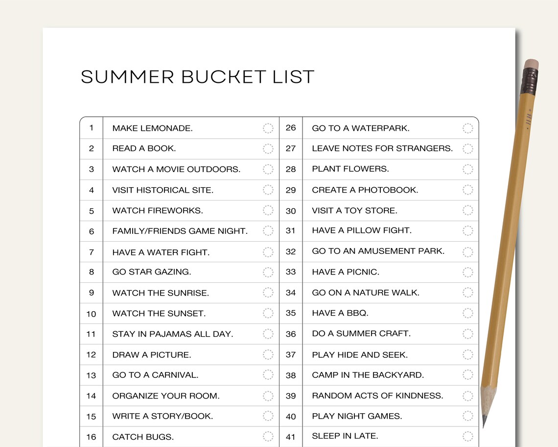 Summer Bucket List Printable, Summer Activities Checklist, Family ...