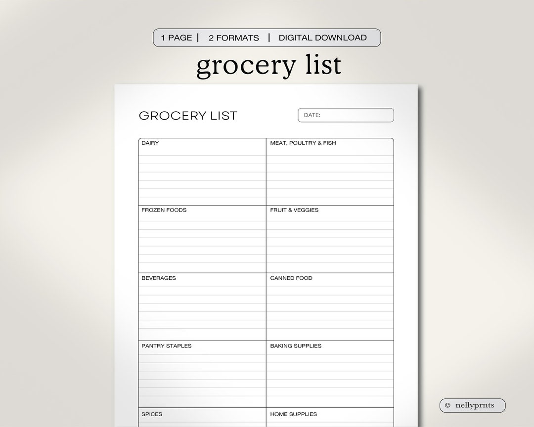 Detailed Grocery Planner, Grocery List, Shopping List, Meal Plan ...