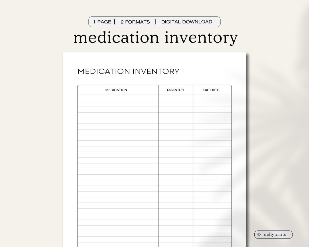 Medication Inventory Template, Medicine Cabinet Inventory, Medication ...