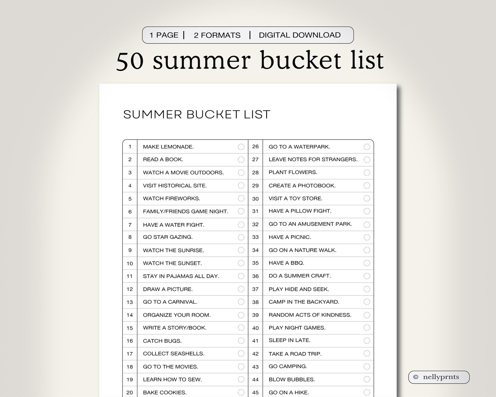 Summer Bucket List Printable, Summer Activities Checklist, Family ...