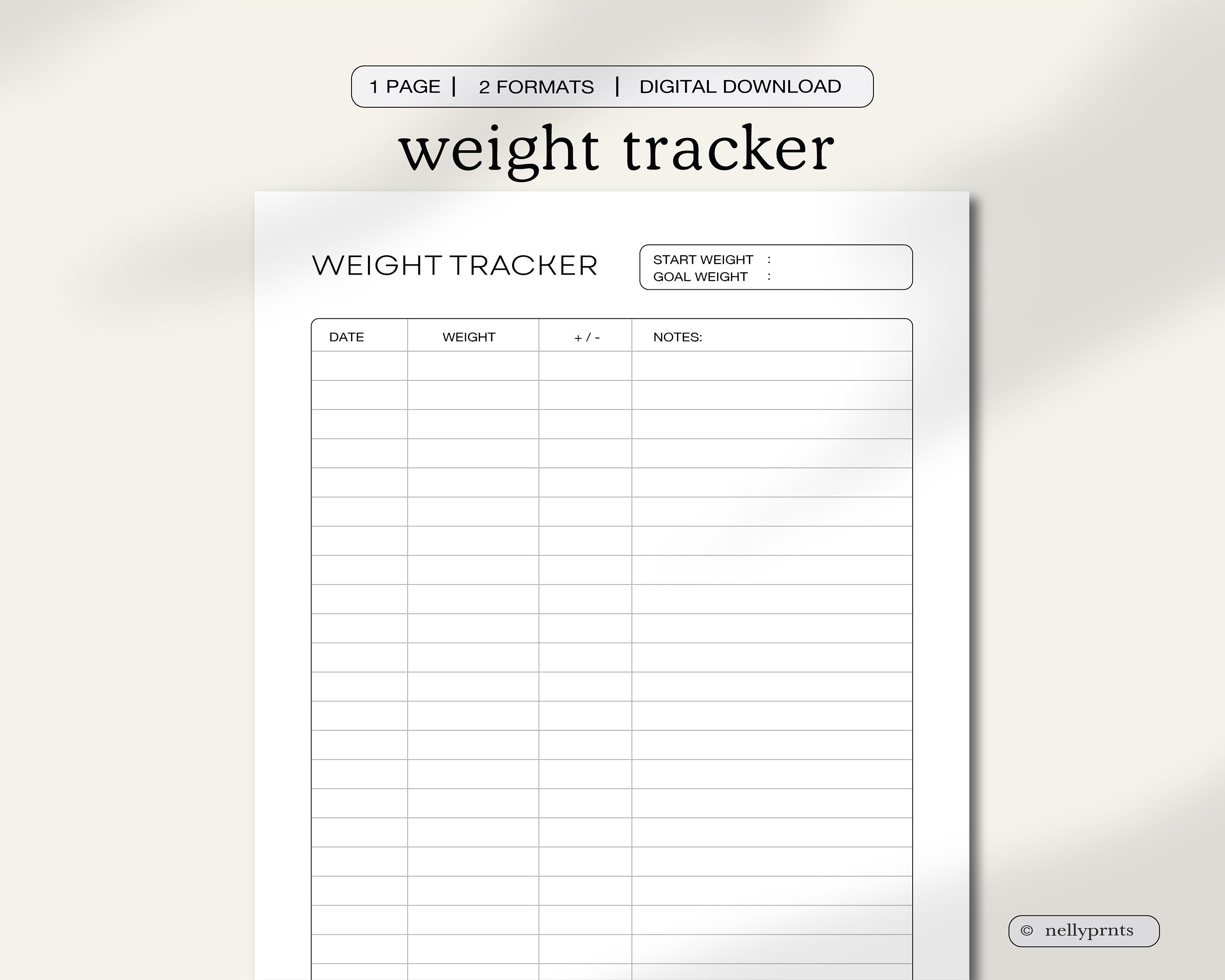Weight Tracker Printable, Weight Planner, Weight Log Template, Weight ...