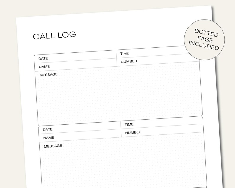 Printable Call Log: Daily Phone Call Tracker (digital Download) - Etsy