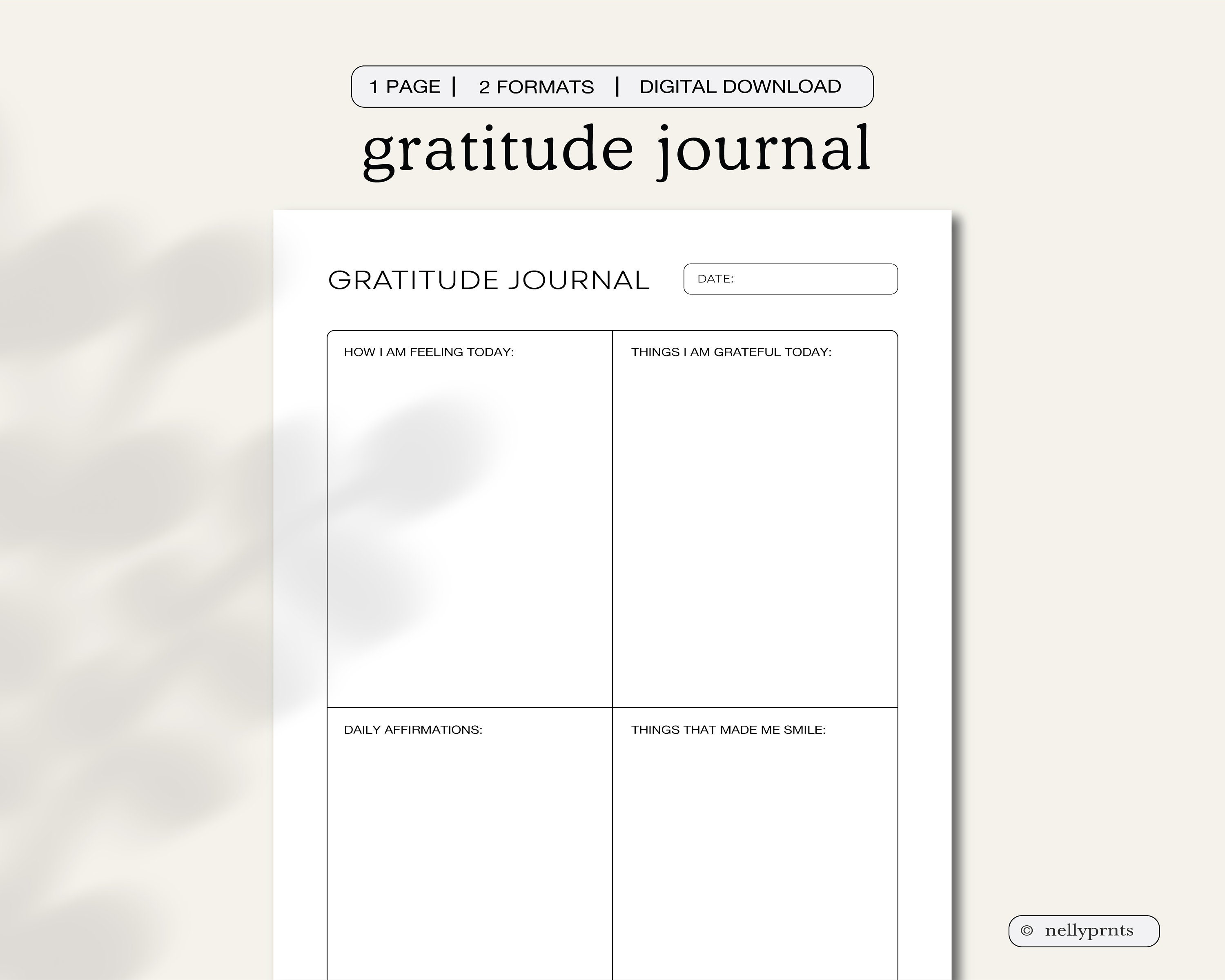 Gratitude Journal Printable, Daily Gratitude Journal, Gratitude Diary ...