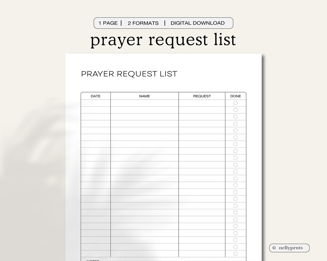 Prayer Request List, Prayer Request Sheet, Intercessory Prayer, Prayer Tracker Template, Prayer ...