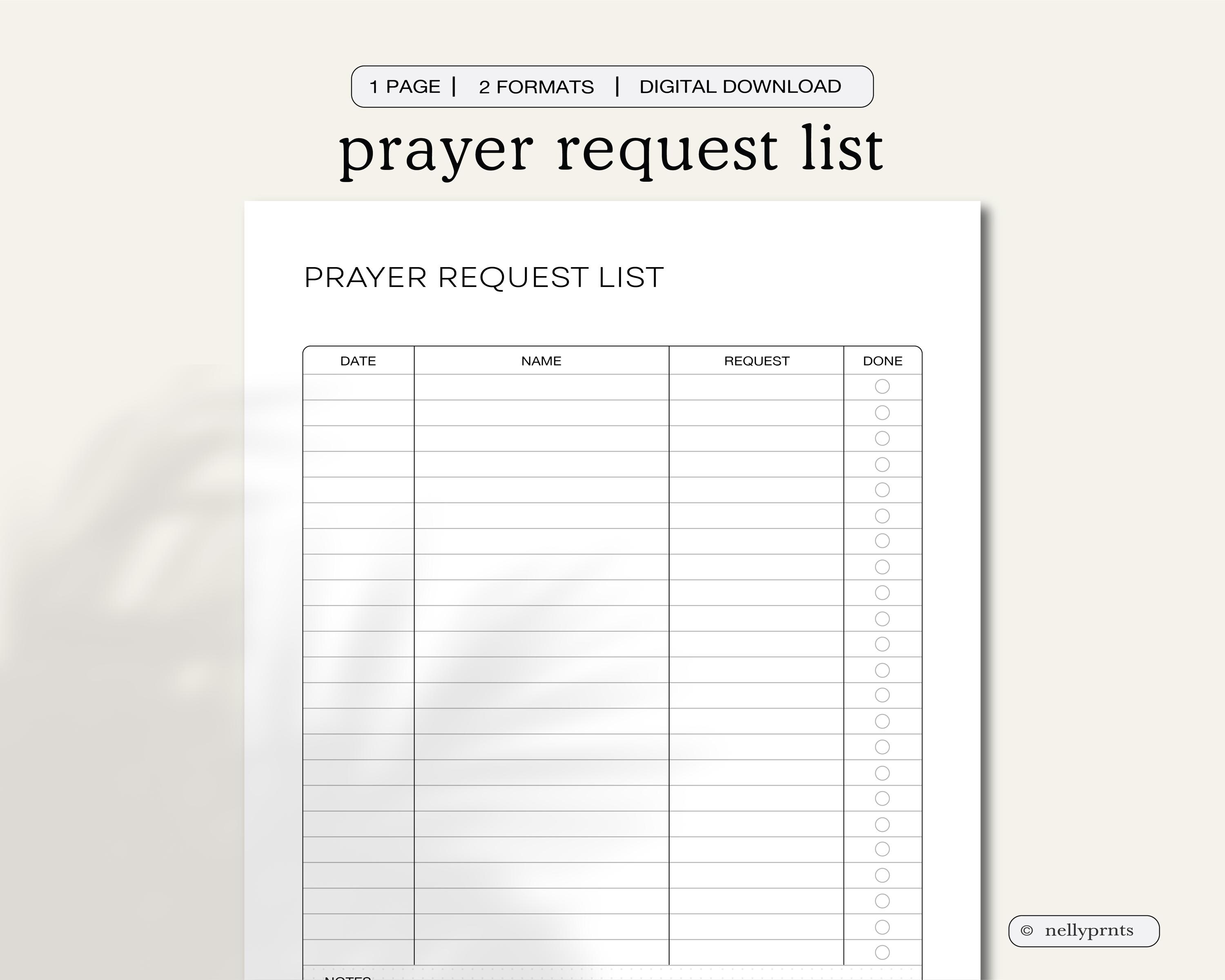 Prayer Request List, Prayer Request Sheet, Intercessory Prayer, Prayer Tracker Template, Prayer ...