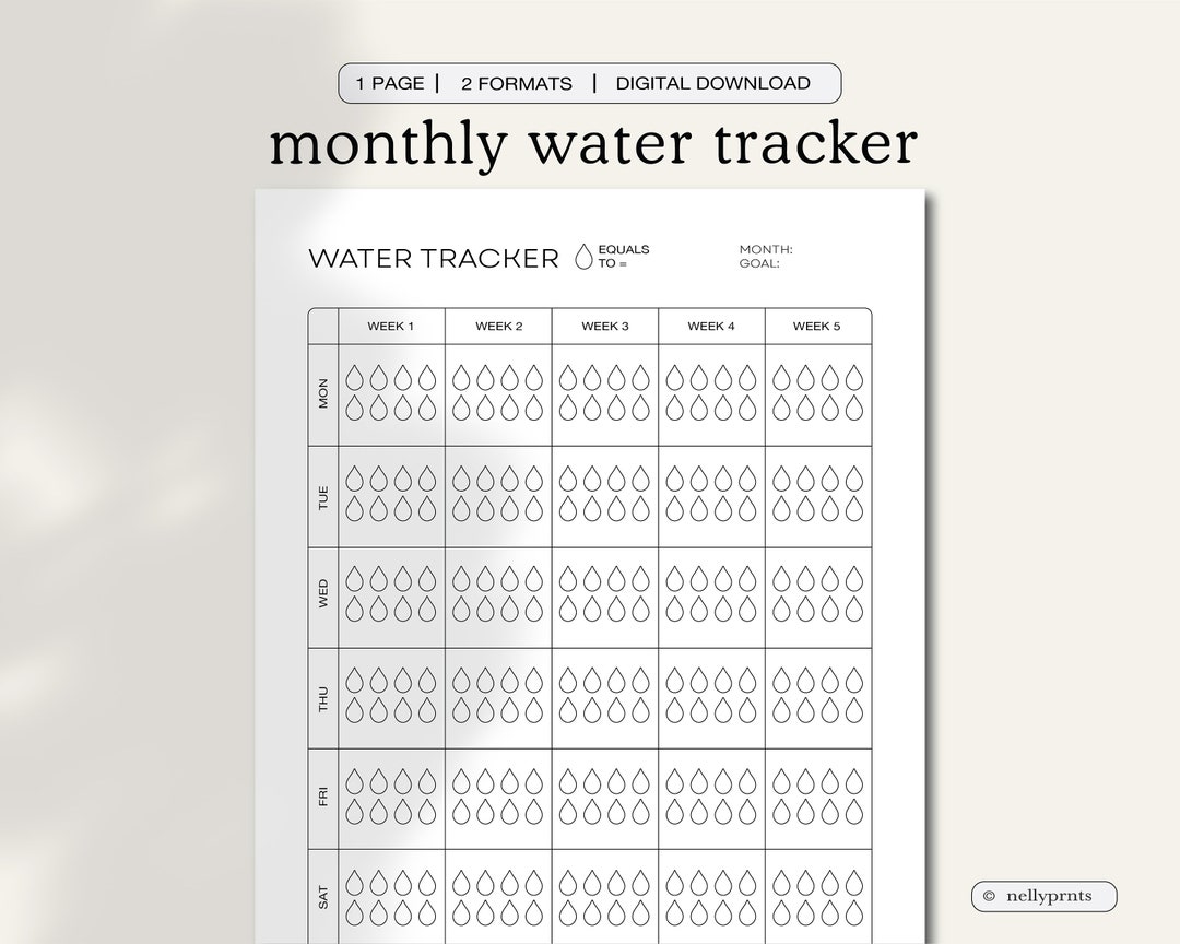 Monthly Water Tracker, Hydration Tracker, Water Tracker Printable ...