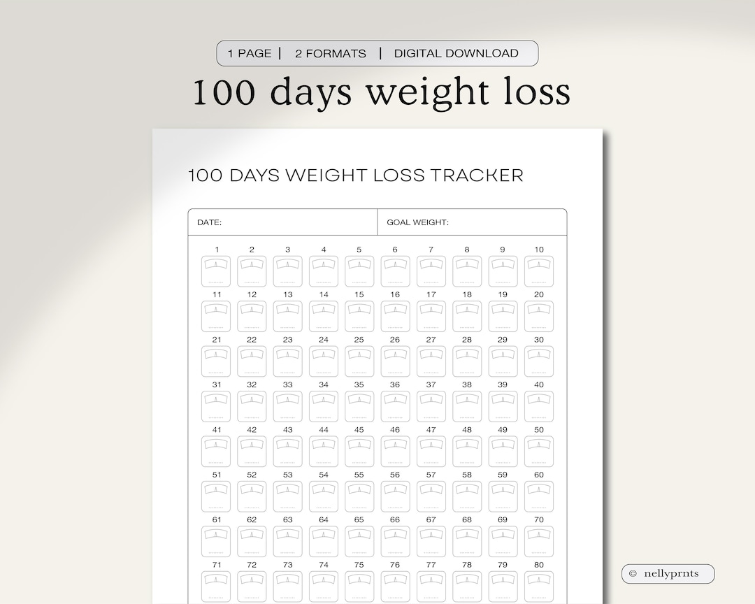 100 Day Weight Loss Tracker, Weight Loss Journal, Weight Loss Goal ...