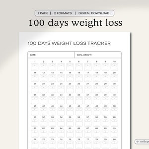 100 Day Weight Loss Tracker, Weight Loss Journal, Weight Loss Goal ...
