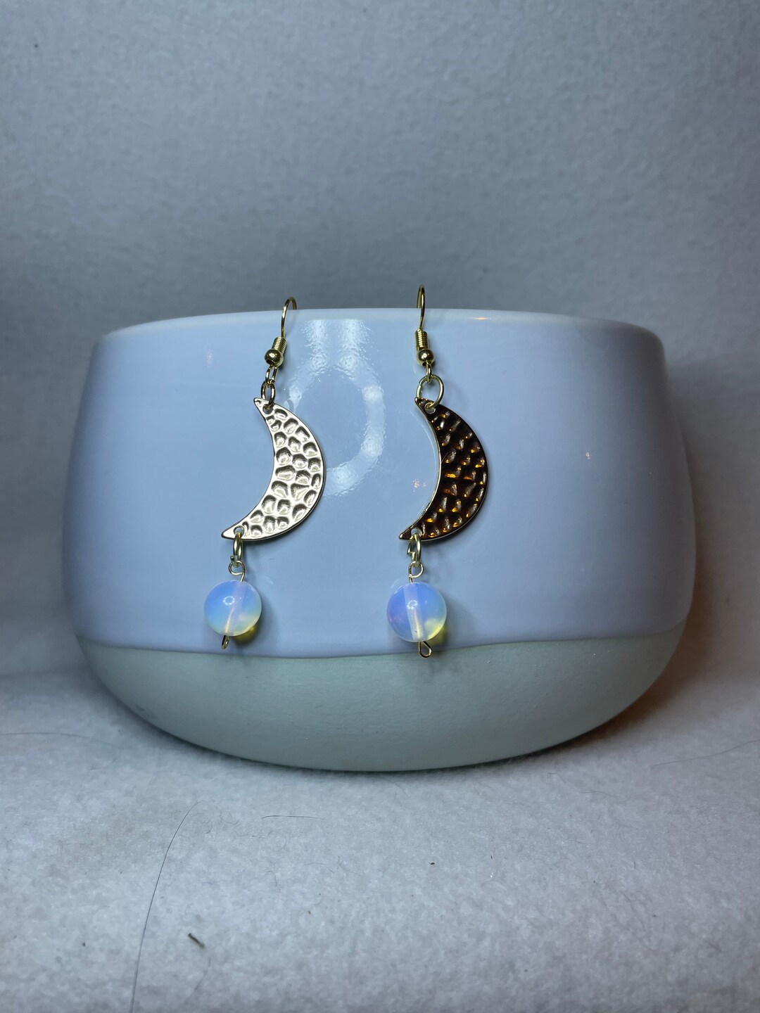 Gold Crescent Moon With Iridescent Beads - Etsy