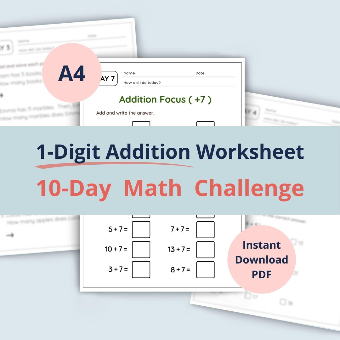 1st Grade Math Challenge: Single-digit Addition Workbook (A4 PDF ...